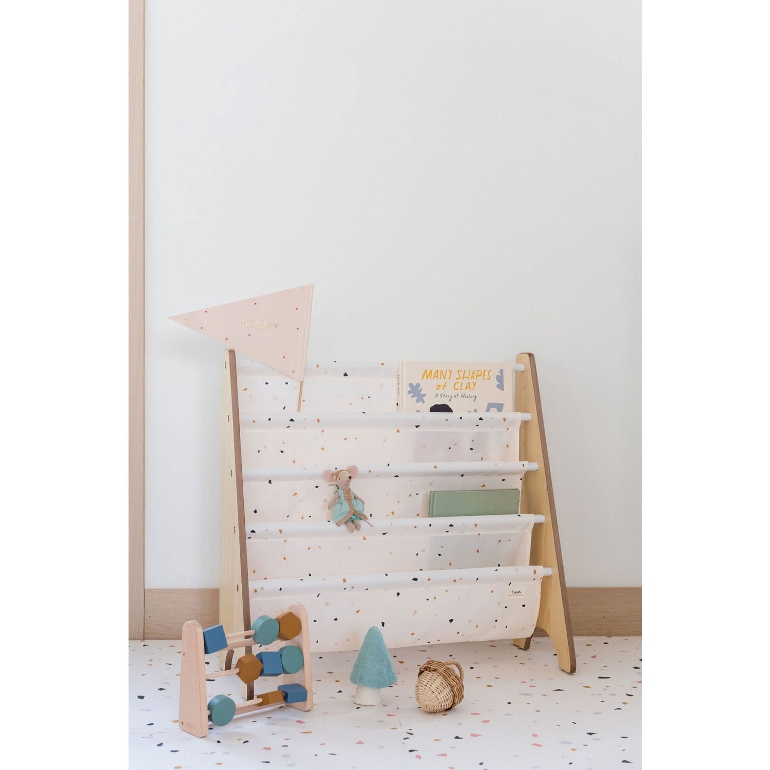 Terrazzo cream recycled fabric book rack 3 Sprouts Bookshelf